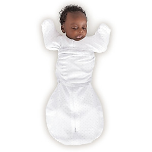 SwaddleDesigns 6-way Omni Swaddle Sack for Newborn with Wrap & Arms Up Sleeves & Mitten Cuffs, Easy Swaddle Transition, Better Sleep for Baby Boys & Girls, Sterling Polka Dot, Small, 0-3 Months