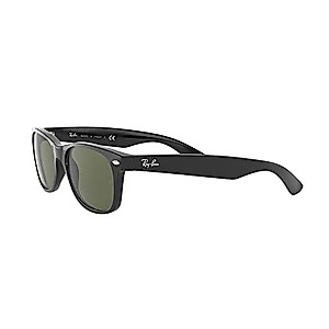 Ray-Ban RB2132F New Wayfarer Low Bridge Fit Square Sunglasses, Black/G-15 Green, 58 mm