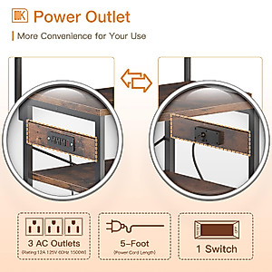 ODK Bakers Rack with Power Outlet, Coffee Bar with Storage 5-Tiers, Microwave Stand Kitchen Rack 16.5 * 23.6 * 59 inches, Kitchen Shelf, Rustic Brown