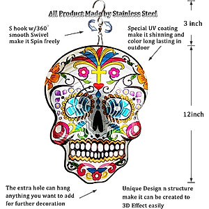 Fonmy Kinetic 3D Metal Garden Wind Spinner Unique Gifts Outdoor Decorations Quality Hanging Ornament for Home and Garden 12inch Mandala Silver Sugar Skull Wind Spinners