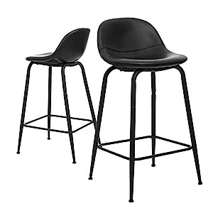 CangLong Faux Leather Back and Footrest Modern Counter Stool Chair Height for Pub Coffee Home Dinning Kitchen, Set of 2, Black