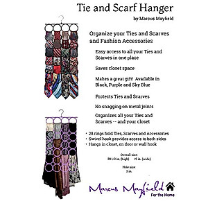 Marcus Mayfield Men's Tie Rack, The No Snags, Best Space Saving, Tie & Scarf Hanger for Ties, Scarves & Accessories | Closet Organizer & Holder | Stores Over 2 Dozen Ties (1-Black)