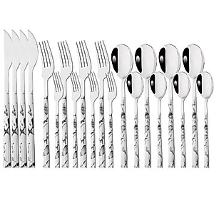 Snplowum 20 Piece (4 Set) Silver Stainless Steel Tableware With White Marble Handle, Wedding Cutlery And Daily Use, Silverware For Home Restaurant Party, Mirror Finished
