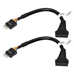 SinLoon USB 3.0 Header to USB 2.0, USB 3.0 19 Pin Female to USB 2.0 9 Pin Connectors Motherboard Cable for Data Transmission 2-Pack (19Pin Female)