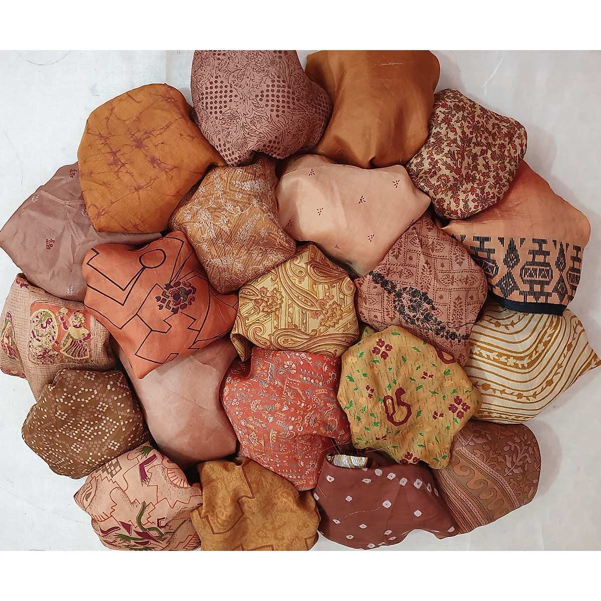 VINTAGEFABULOZ 15 Pcs 12"*20" Vintage Silk Sari Brown Fabric Scrap Remnant's for Journal Scrapbook Craft Project Jewelry Applique DIY Gift Wrap