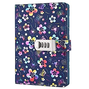 koboome PU Leather Diary with Lock, A5 Size Diary with Combination Lock Digital Password Journal Locking Journal Diary (Multicolor)