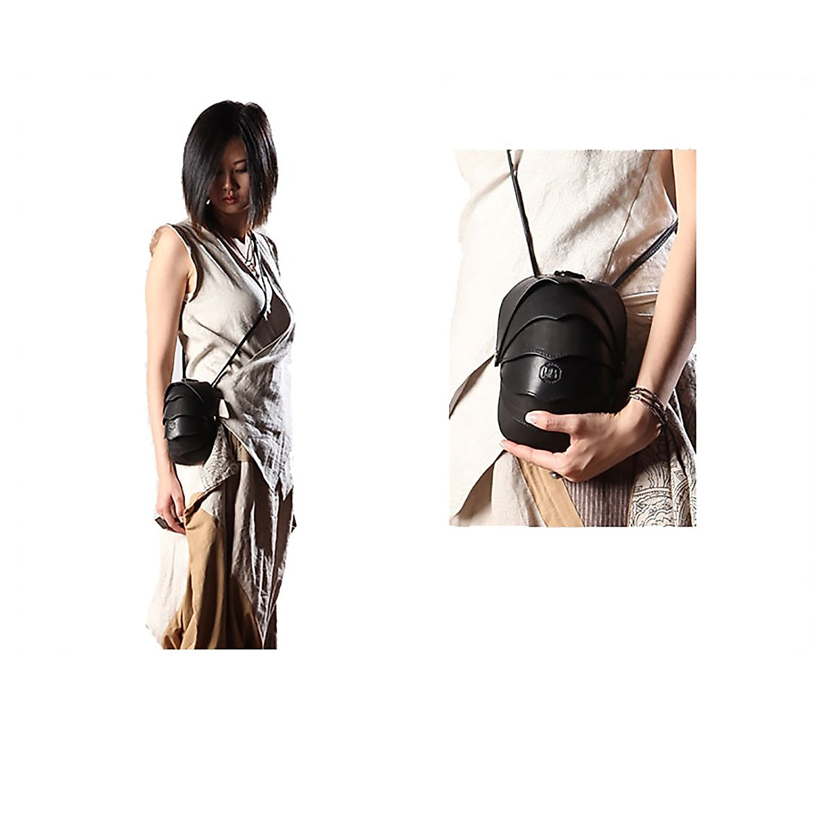 AUMI 4 Cellphone Crossbody Tan Beetle Bag Mini Cell Phone Purse Genuine Leather