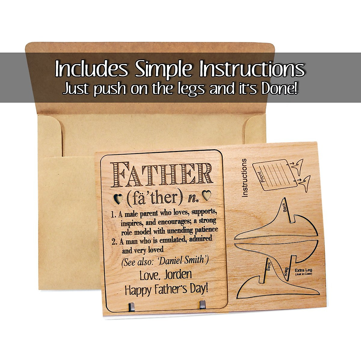 Definition of the Perfect Dad Personalized Fathers Day Card Alder Wood Birthday Gift for 50th 40th 30th Christmas Daddy Cards Funny Bonus Dad Present Idea with Stand