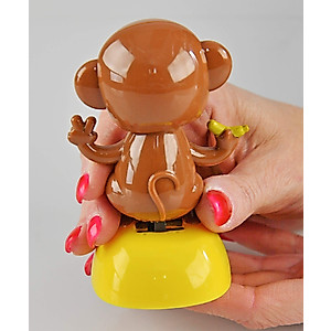 Home-X Solar-Power Dancing Monkey Figure, Office Décor, 3 3/4” Tall