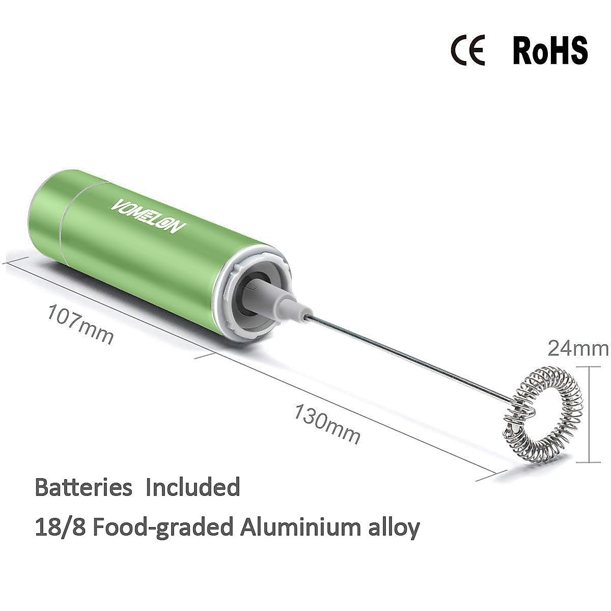 Electric Milk Frother Handheld,Travel Coffee Drink Mixer Batteries Included, 304 Stainless Steel Whisk for latte Cappuccino,Bulletproof Coffee Hot Chocolate,Egg-Grass Green