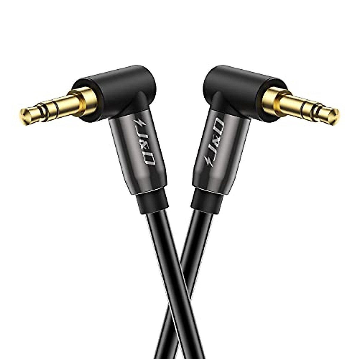 J&D AUX Cable, 15ft Stereo Aux Cord, 90 Degree Right Angle 1/8 AUX Cord Copper Shell 3.5mm Stereo Audio Auxiliary Cable for Phone Tablet MP3 Player and All Other Devices