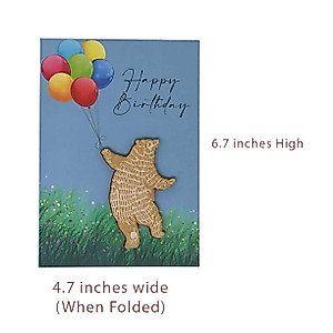 Woodland Mail Happy Bear Birthday Card with Wooden Bear Keepsake on the Front