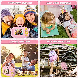 ENGUNS Kids Camera for Girls Age 3-12, 32MP HD Digital Camera for Kids, Dual Lens Toddler Camera, Video Camera for Toddlers, Girls Birthday Gifts Toys