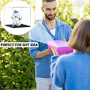 AUZEBOX Acrylic Display Case with Black Base- Highly Transparent, Dustproof and Clear Vision Lego Display Case for Action Figures, Legos, Trophy, Model Cars, and Any Toy Collectables 4x4x4 Inches