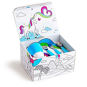 Munchkin® Color Me Hungry 7pc Toddler Feeding Supplies Set, Includes Plates, Bowl, Open Cup and Utensils in a Gift Box, Blue