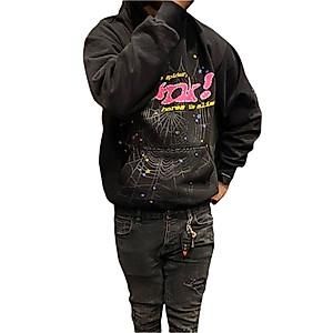 JINZIYINZI Spider Hoodie for Women Man Hip Hop Loose Sweatshirt Sport Tracksuits Pants Y2K Long Sleeve Pullover Hoodies A Black