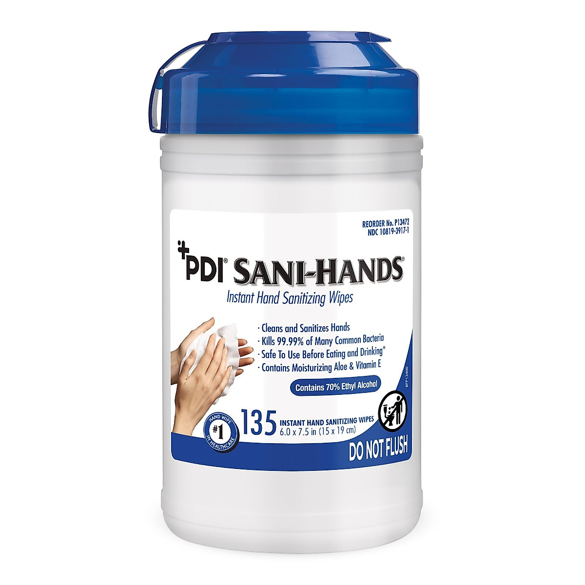 Sani-Hands Instant Hand Sanitizing Wipes - Ethyl Alcohol Wipes with Aloe, Vitamin E - Sanitizer Wipe for Travel, Home, Outdoor - Medium Canister, 6 in. x 7.5 in., 135 Wipes, 12 Packs, 1620 Total