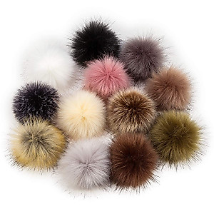 24 Pieces Faux Fur Pom Pom Balls Fur Fluffy Pompom Ball with Elastic Loop for Hats Shoes Scarves Gloves Scarves Bag Key Chain Charms Accessories (12 Pairs) (Mixed Color)