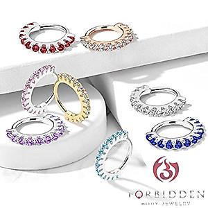 Forbidden Body Jewelry 20g 8mm Platinum Plated Brass Bendable Nose Ring and Cartilage Hoop Lined with CZ Gems