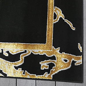 Antep Rugs Babil Gold 6x9 Marble Bordered Modern Geometric Indoor Area Rug (Black, 6'7" x 9')