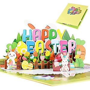 Della Stella Easter Pop Up Card, 3D Easter Greeting Cards,Easter Bunny Card with Envelopes, Pop Up Greeting Cards for Wife,Husband,Duaghter,son (Happy easter)