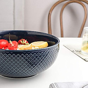 KOOV 58 OZ Large Serving Bowl Set, Ceramic Large Salad Bowls Set, Large Soup Bowl, Big Bowls for Eating Pasta, Cereal, Pho Bowls Set of 3, Embossed Series (Aegean)