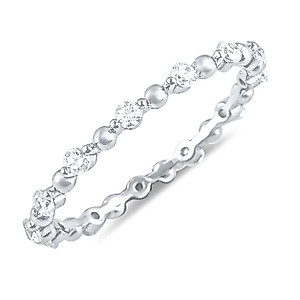 SILVERCLOSEOUT Rhodium Plated Sterling Silver Womans Cz Cubic Zirconia Thin Stacking Eternity Band Ring- Size 7