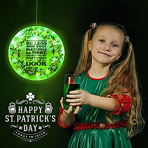Capoda St. Patrick's Day Hanging Window Light Shamrock Decorations Irish May Your Blessing Light up Decor St. Patrick's Day Religious Christian Plaque Lucky Wishes Sign for Home Door Wall(Shamrock)