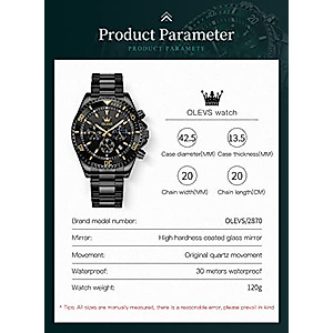 OLEVS Black Gold Watches for Men Classic with Date Business Dress Chronograph Big Face Reloj para Hombre Waterproof Luminous Mens Wrist Watch Analog Party Fashion Stainless Steel Man Watch