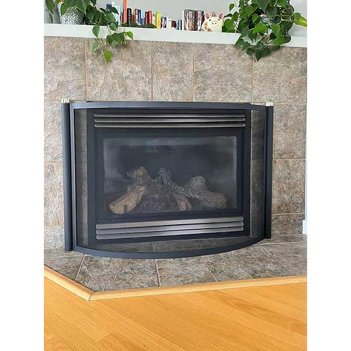 Pilgrim Home and Hearth 18345 Metro Bowed Fireplace Screen, Black and Polished Nickel