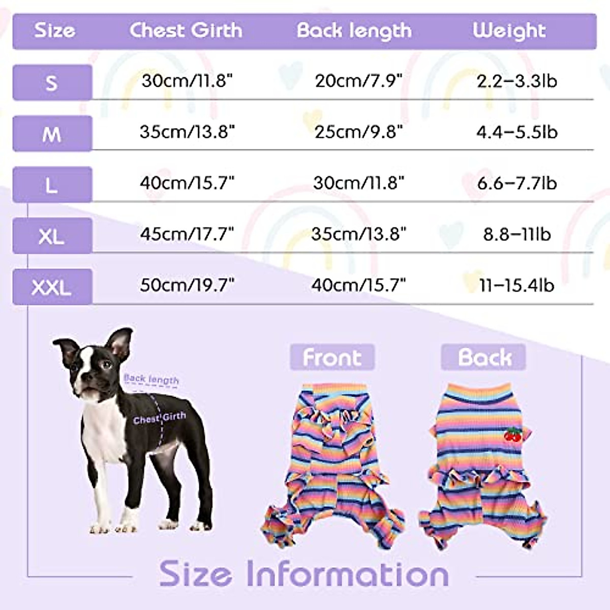 Dog Pajamas Striped Onesie, Cute Soft Pet Jumpsuit, Breathable Dog Bodysuit with Skirt, Puppy Pullover Shirt for Indoor Outdoor Use, Stretchable Outfit Sleeping Clothes for Dog Hair Shedding Cover