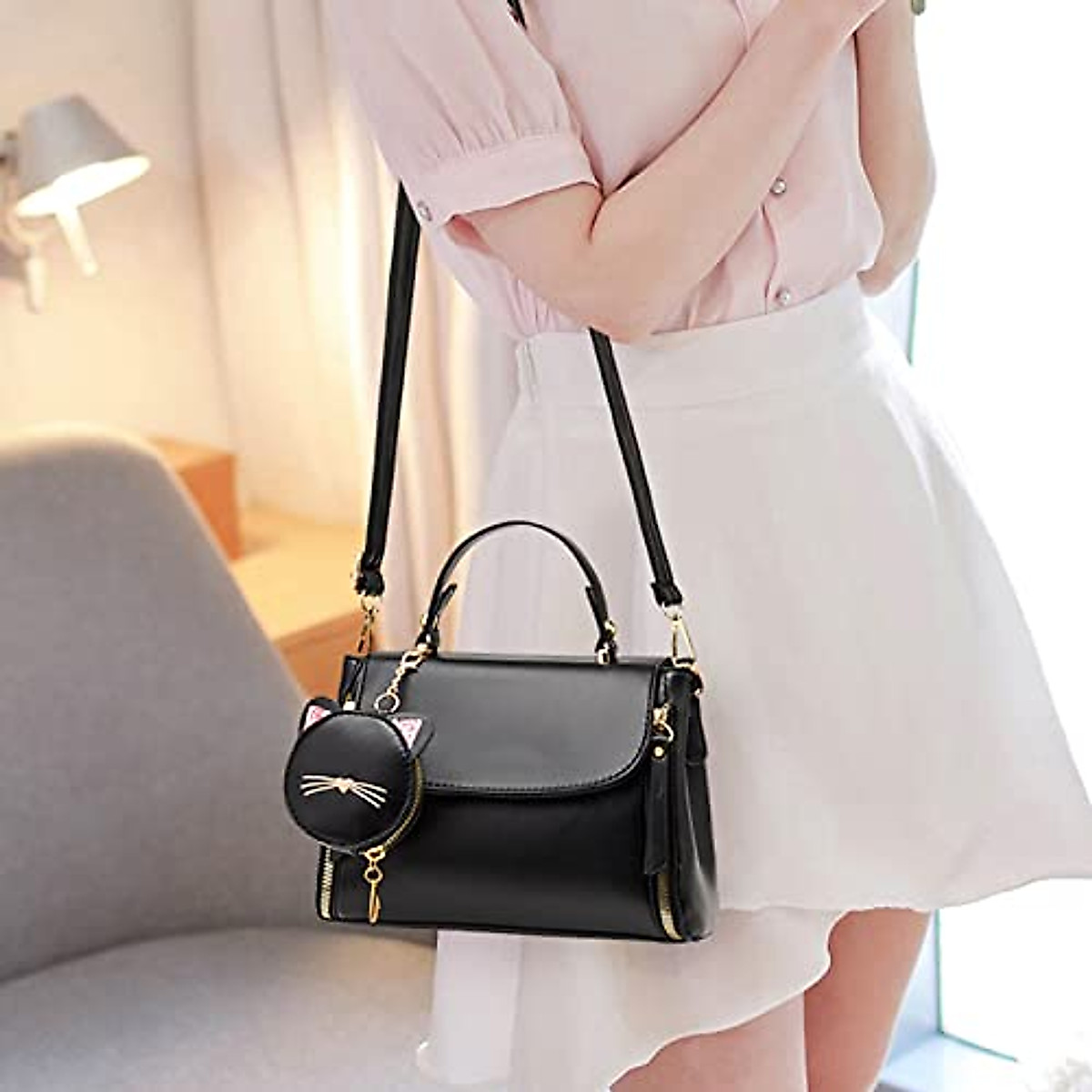 Crbeqabe Tote Purses and Handbags for Women Shoulder Bag Top Handle Bag for Ladies Kitten Purse Pendant