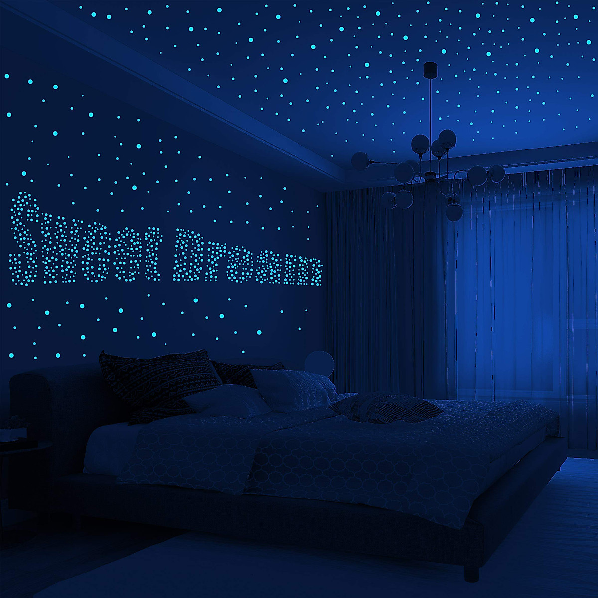 808 PCS Glow in The Dark Stars for Ceiling, Glowing Wall Decals Decor Stickers,(404 Pcs Green and 404 Sky Blue)3D Adhesive Dots Decor Starry Sky Decor for Kids Bedroom or Birthday Gift