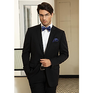 HISDERN Men's Bee Pattern Self Bow Tie And Pocket Square Set Wedding Party Accessories,Navy Blue & Yellow,One Size