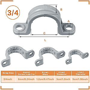 PVC Pipe Strap Two Hole Plastic Conduit Strap Grey Pipe Clamps Heavy Duty Conduit Clamp U PVC Clip 2 Holes PVC Pipe Mounting Bracket for PVC Pipe Conduit and Cables (50 Pcs,3/4 Inch)