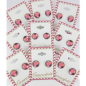 Stainless Steel Pink Cat Paw Print Glass Stud Earrings 12mm