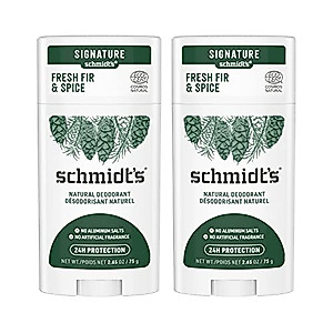 Schmidt's Aluminum Free Natural Deodorant Fresh Fir & Spice 2-pk for Women and Men, with 24 Hour Odor Protection, Certified Natural, Cruelty Free, Vegan Deodorant 2.65oz