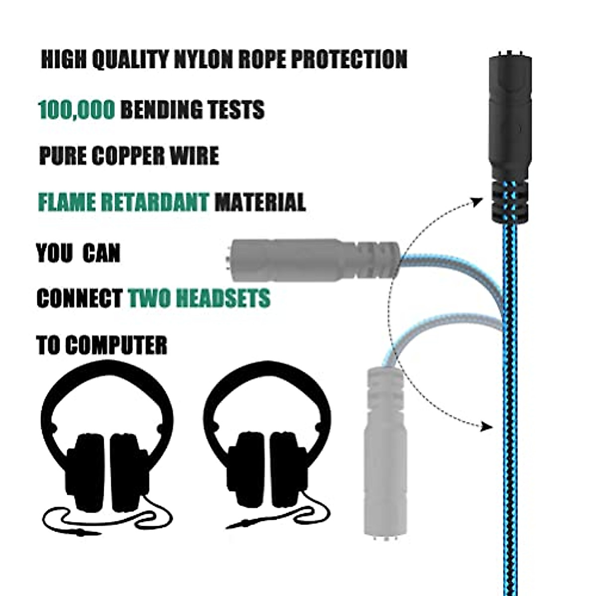 Headphone Splitter for 2 Headphones 2 Way 3.5mm Adapter Aux Cable Mini Jack Male to Dual Female Stereo Audio Y Splitter Couple Adapter Compatible with iPad iPhone iPod MacBook PC Amplifier Speaker