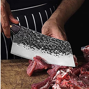 ZENG JIA DAO Chef Cleaver Knife 7 inch, Kitchen chopper for meat and vegetable, High Carbon Steel With Wenge Wood Handle Camping Cooking Cutlery Gift