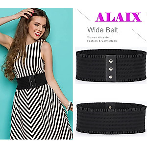 ALAIX Women's Wide Belt Stretchy Dress Belts Elastic Snap-Button Corset Belts for Women Waist Belt Waistband