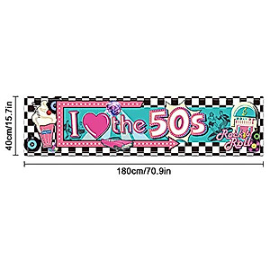 50's Party Banner I Love The 50's Banner 1950s Rock and Roll Theme Party Decorations Photo Booth Backdrop Wall Background 50s Party Decoration Baby Shower Birthday Party Supplies, 70.8 x 15.7 Inch
