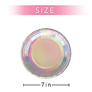 Pandecor 50 Pieces 7 Inches Disposable Paper Plates,Cakes Dessert Salad Pizza Holographic Rainbow Silver Round Plates Birthday Party Decorations Wedding Anniversary Christmas (Holographic)