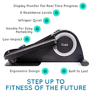 Cubii Jr: Desk Elliptical w/Built in Display Monitor, Easy Assembly, Quiet & Compact, Adjustable Resistance (Silver)