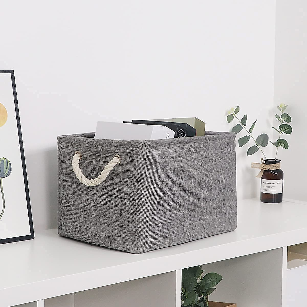 Small Baskets for Shelves(6pack) Fabric Storage Baskets, Empty Gift Baskets with Rope Handles, Decorative Foldable Storage Baskets for Organizing Home Closet & Office (Gray, 11.8” x 7.8” x 5.1”)
