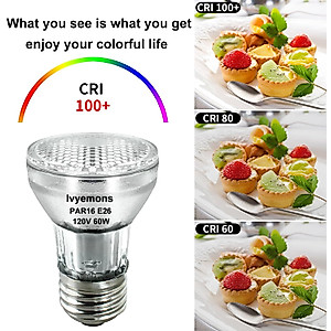 Ivyemons PAR16 Light Bulb - 6 Pack PAR16 Halogen Bulb 60W 120V E26 Base Warm White 2800k, Long Lasting PAR16 Flood Bulb Dimmable, Halogen PAR16 Bulb 60W for Range Hood Lights,Ceiling Fan,Table Light