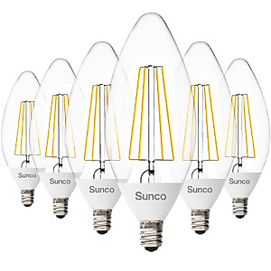 Sunco 6 Pack LED B11 Light Bulb Dusk to Dawn Candelabra, 5W Equivalent 40W, CRI91 2700K Soft White, 500 Lumens, Edison Vintage Filament E12 Base, Photocell Sensor for Sconces Chandeliers - UL