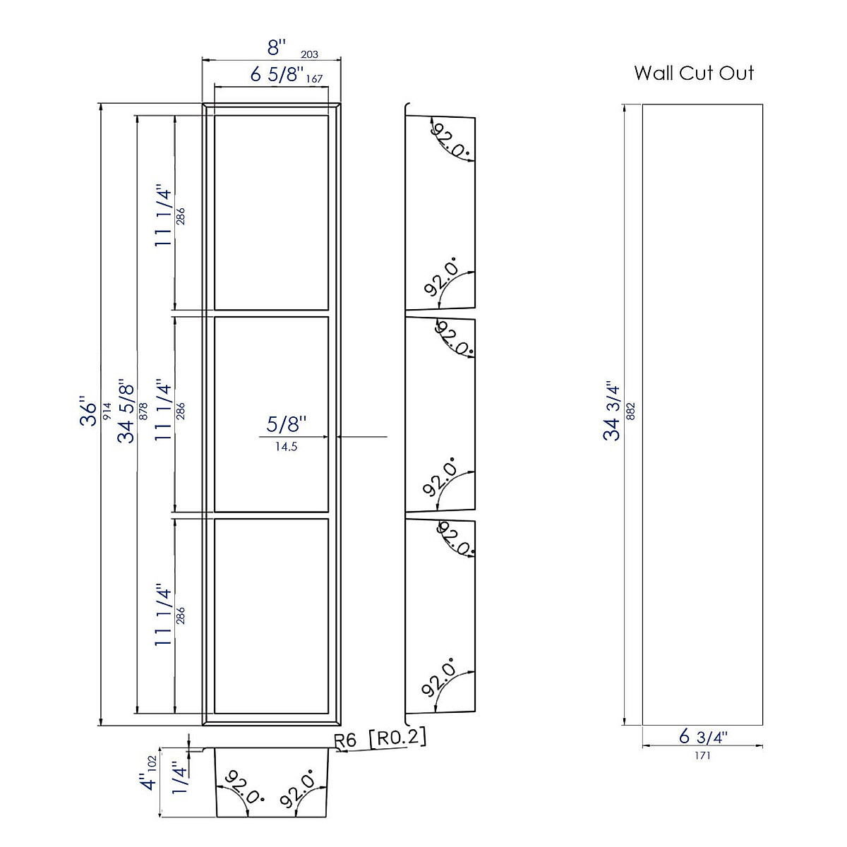 ALFI brand ABNP0836-BG Shower Niche, Brushed Gold 36 x 8 x 4