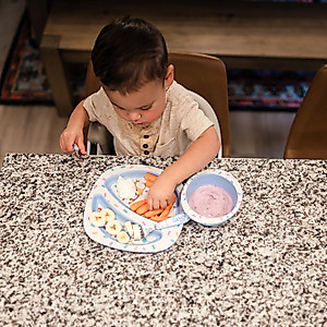 The First Years Bluey 4-Piece Place Setting - BPA Free Dishwasher Safe Toddler Dinnerware Set with Divided Plate, Bowl, Fork, Spoon - Multicolor