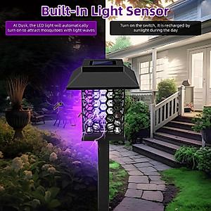 2 Pack Solar Bug Zapper Outdoor 2 in 1 Mosquito Zapper Killer Lamp & Lighting Fly Zapper Repellent Stake Landscape Fixture for Garden Patio Pathway Backyard Camping Insect Mosquito Repellent, Black