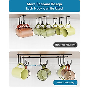Luckinow 3 Pack Mug Hooks Under Cabinet, Coffee Mug Holder for Hanging Under Shelf, Coffee Cup with 9 Hooks for Displaying Mugs, Coffee Cups and Kitchen Utensils, Black